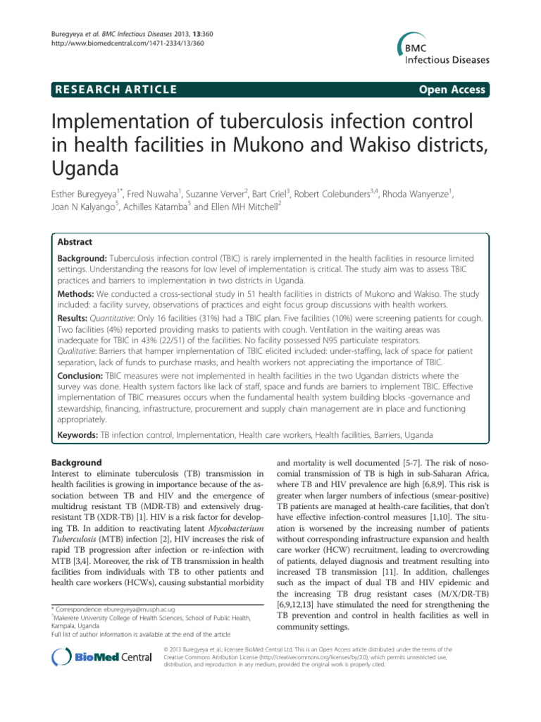 0 4 Buregyeya - Implementation of Infection Control Practices in Uganda | PDF | Tuberculosis ...