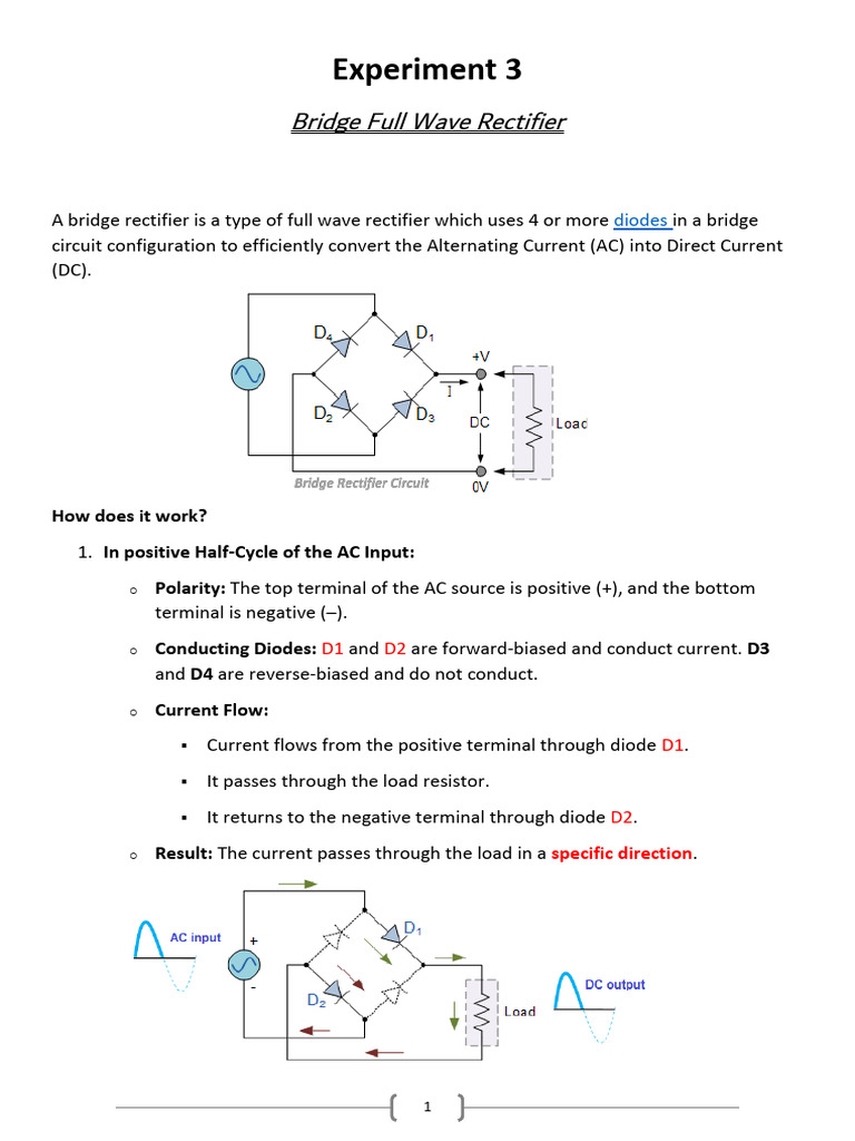 BRIDGE Full Wave Rectifier - Work Principle | PDF | Rectifier | Diode