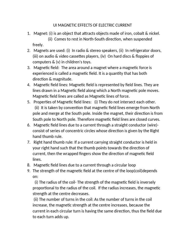 Ui Magnetic Effects of Electrric Current | PDF | Magnetic Field | Magnet