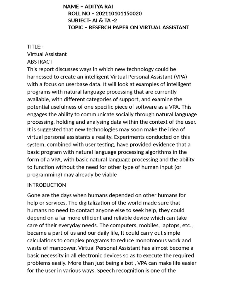Research Paper On Virtual Assistant | PDF | Artificial Intelligence ...