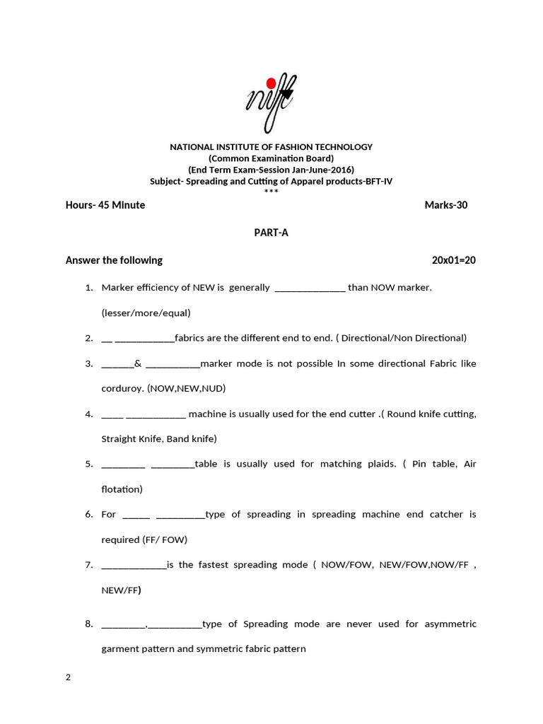 NIFT Jodhpur SCAP-3 Question Paper | PDF | Textiles | Fashion