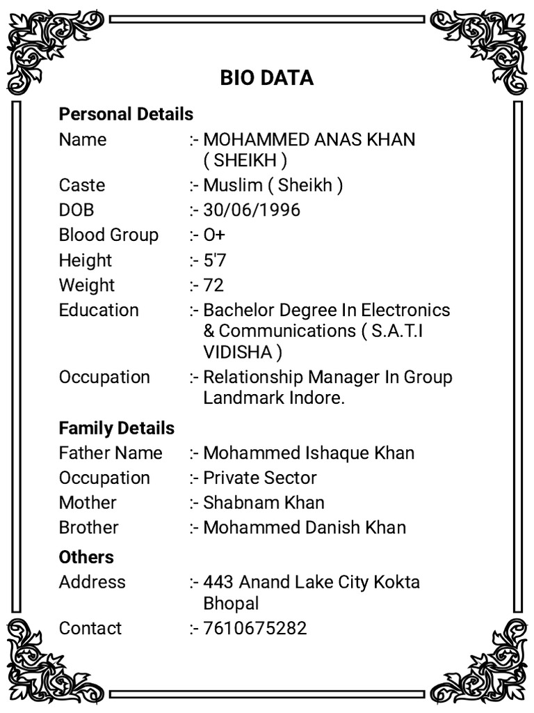 Mohammed Anas Khan Bio Data | PDF