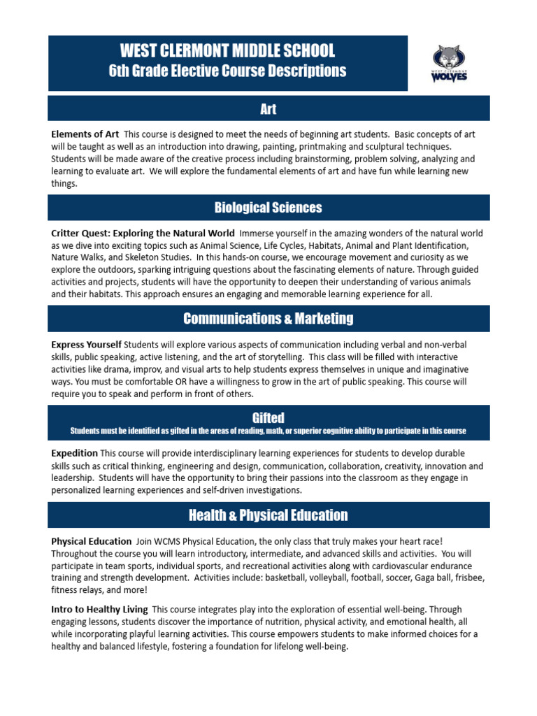 24-25 6th Grade Elective Course Descriptions | PDF | Communication | Physical Education