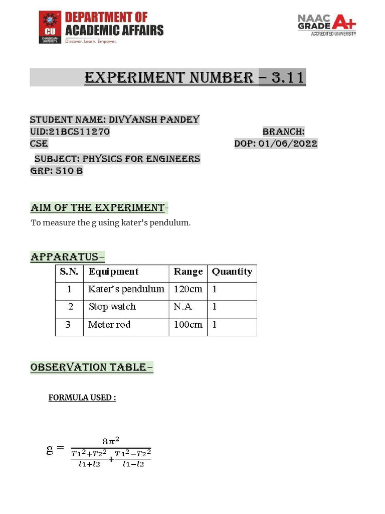 Experiment Number 3.11: Aim of The Experiment | PDF