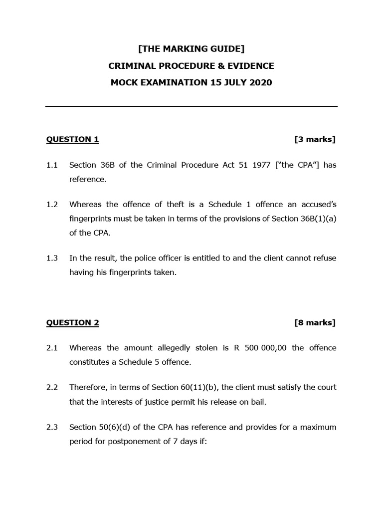 Crim Proc Marking Guide - Mocks 2020 | PDF | Bail | Witness