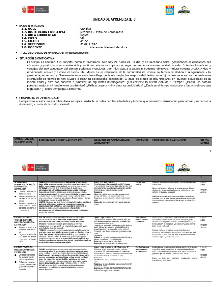 UNIDAD3 024 Alex My Wonderfull Routine | PDF | Aprendizaje | Comunicación humana