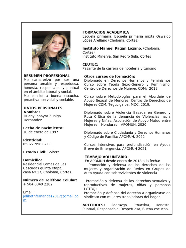 Hoja de Vida Duany Jahayra Zuniga Hernandez Octubre 2024 | PDF | Género ...