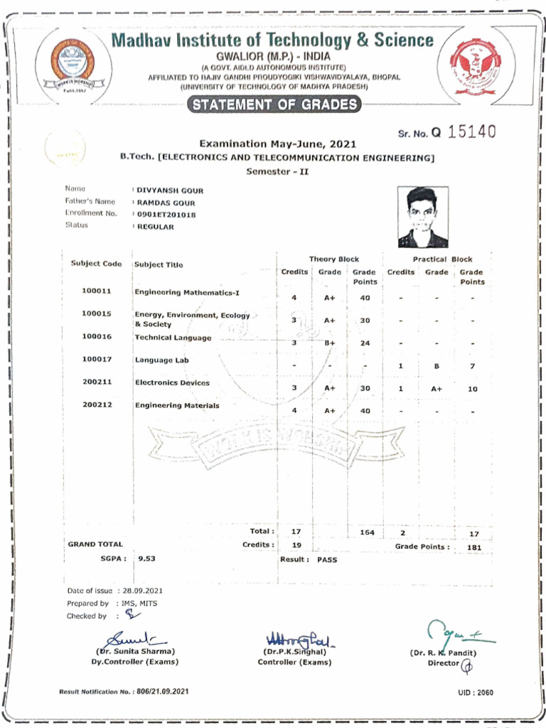 2 Sem Marksheet | PDF