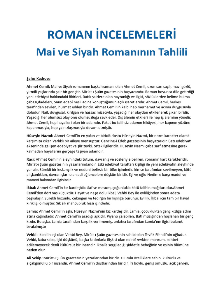 Mai Ve Siyah Roman Tahlili | PDF