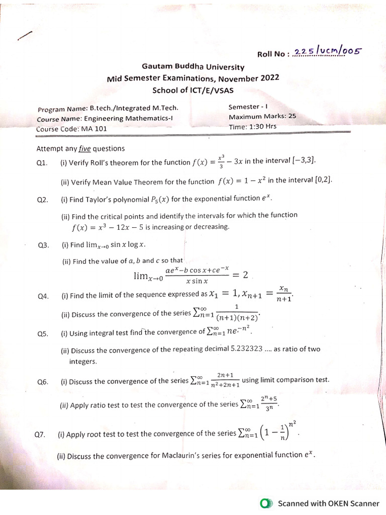 Mid Sem Exam Paper | PDF