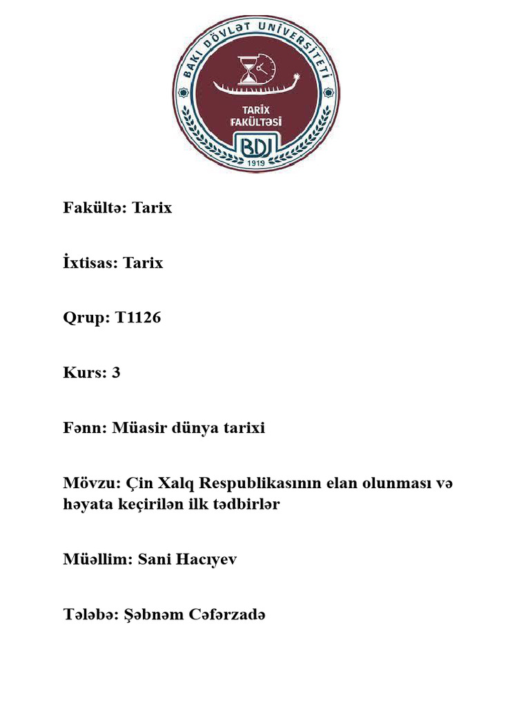 Fakültə: Tarix İxtisas: Tarix | PDF