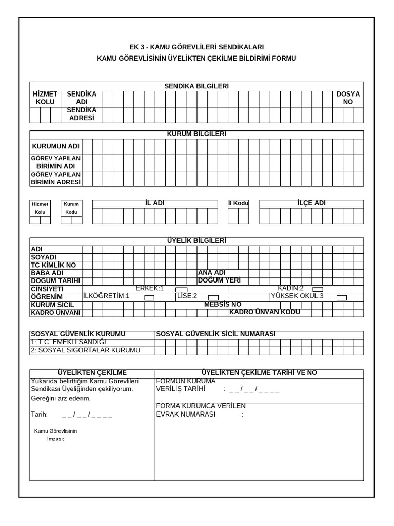 Sendikadan Istifa Formu | PDF