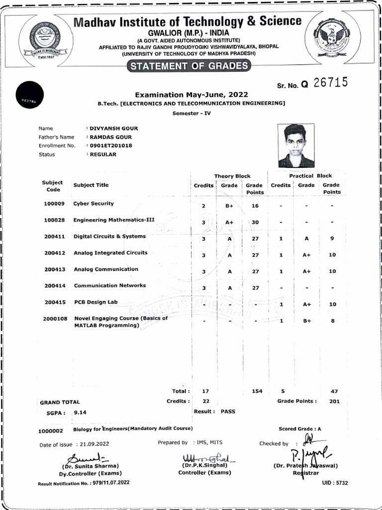 4th sem marksheet | PDF | Electrical Engineering | Engineering