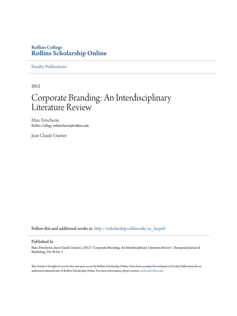 Corporate Branding Literature Review | PDF | Brand | Reputation