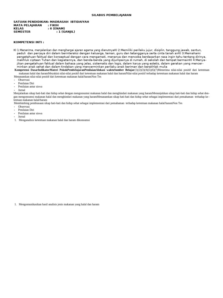 Silabus Kelas 6 (Ganjil) | PDF