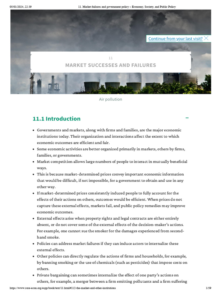 11. Market failures and government policy – Economy, Society, and Public Policy | PDF | Market ...