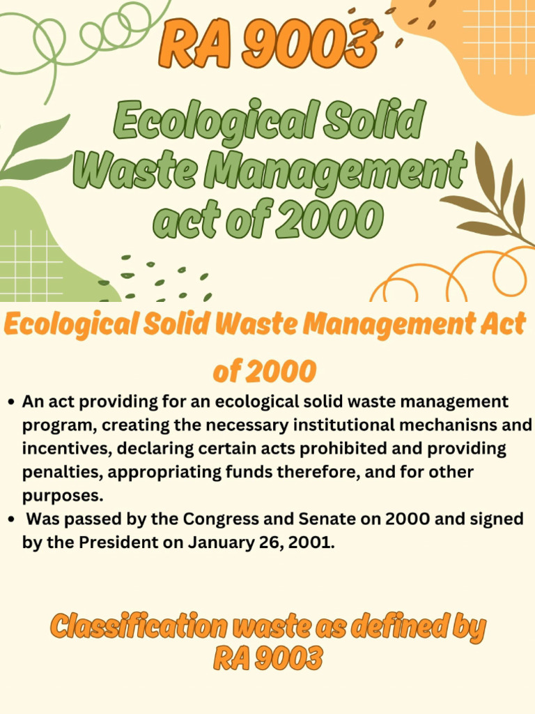 RA 9003 Ecological Solid Waste Management Act of 2000 | PDF