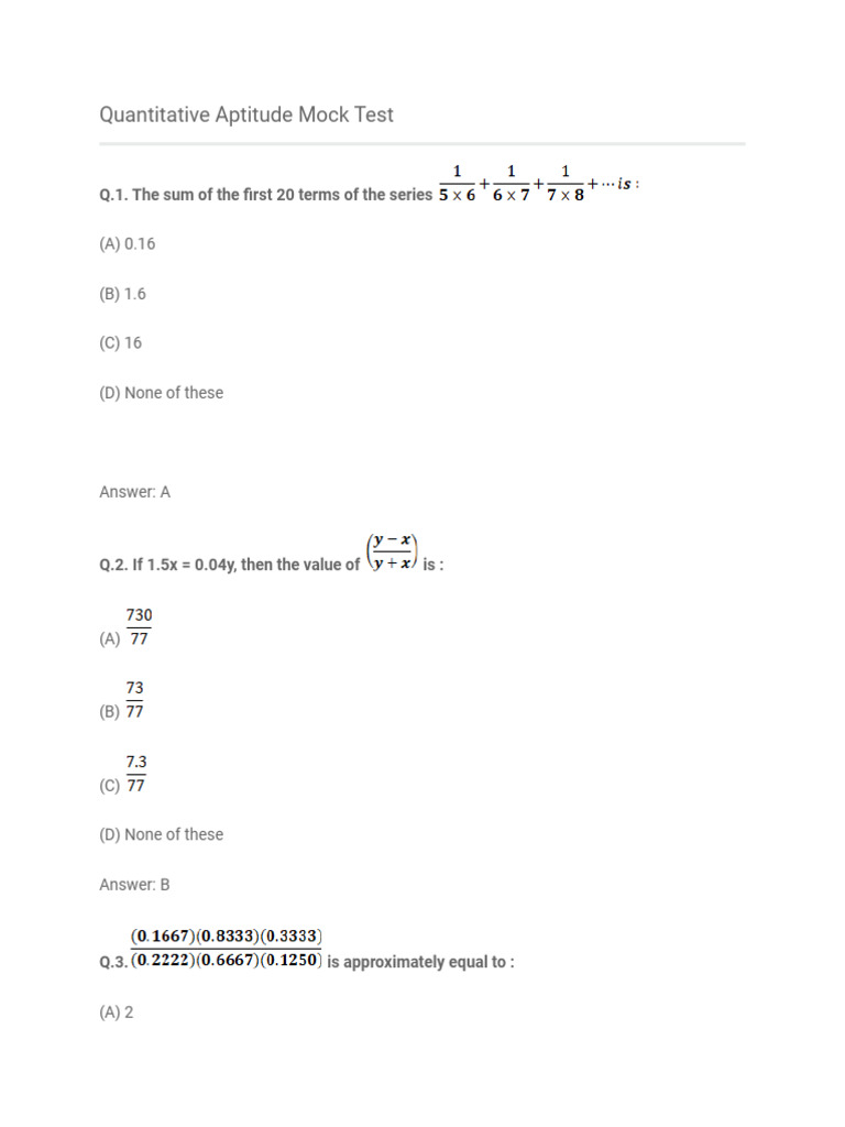 Quantitative-Aptitude-Mok-Test | PDF