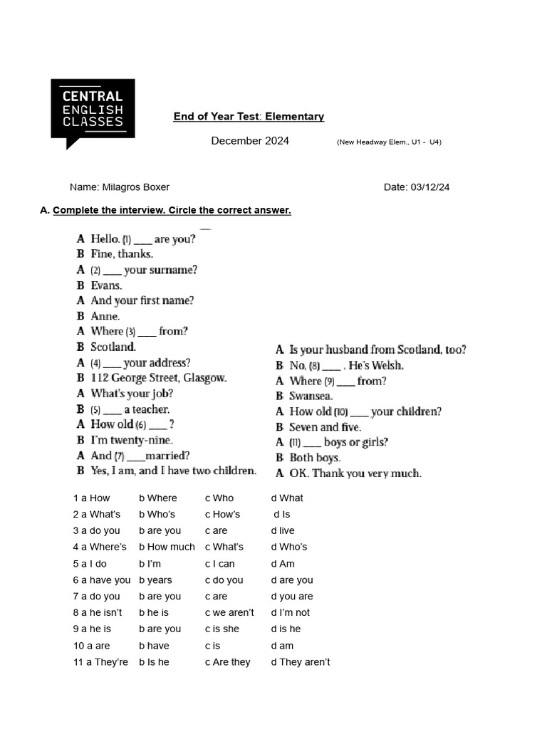 Mili's End of Year Test | PDF | Language Mechanics | Languages