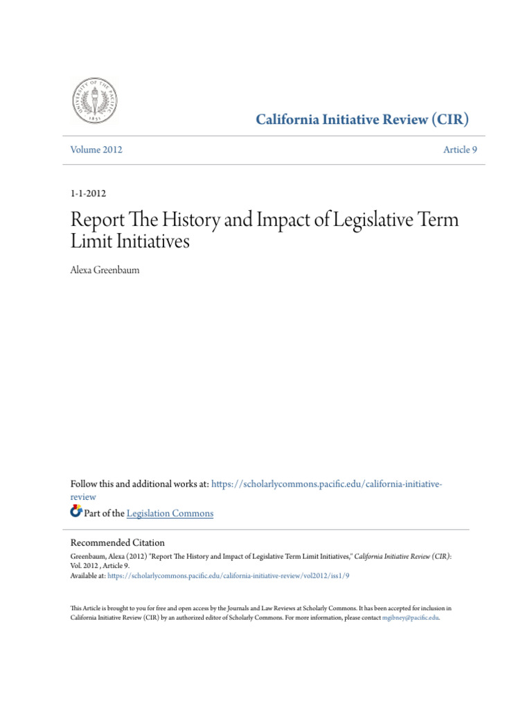 Report The History and Impact of Legislative Term Limit Initiativ | PDF ...
