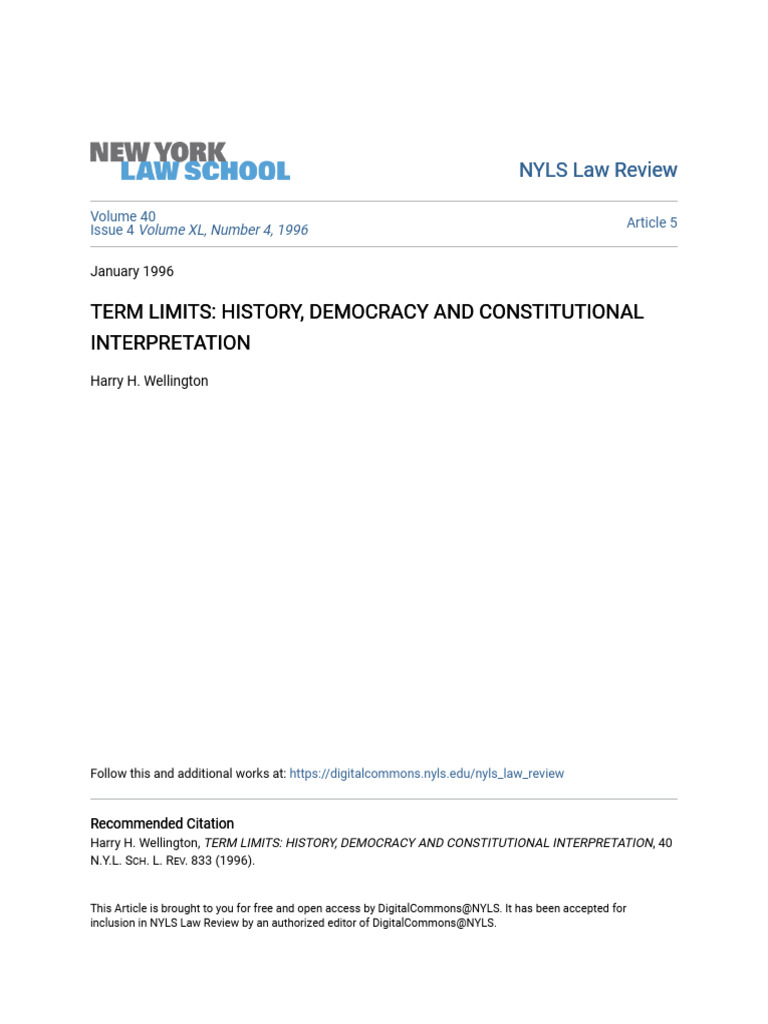 Term Limits - History, Democracy and Constitutional Interpretation ...