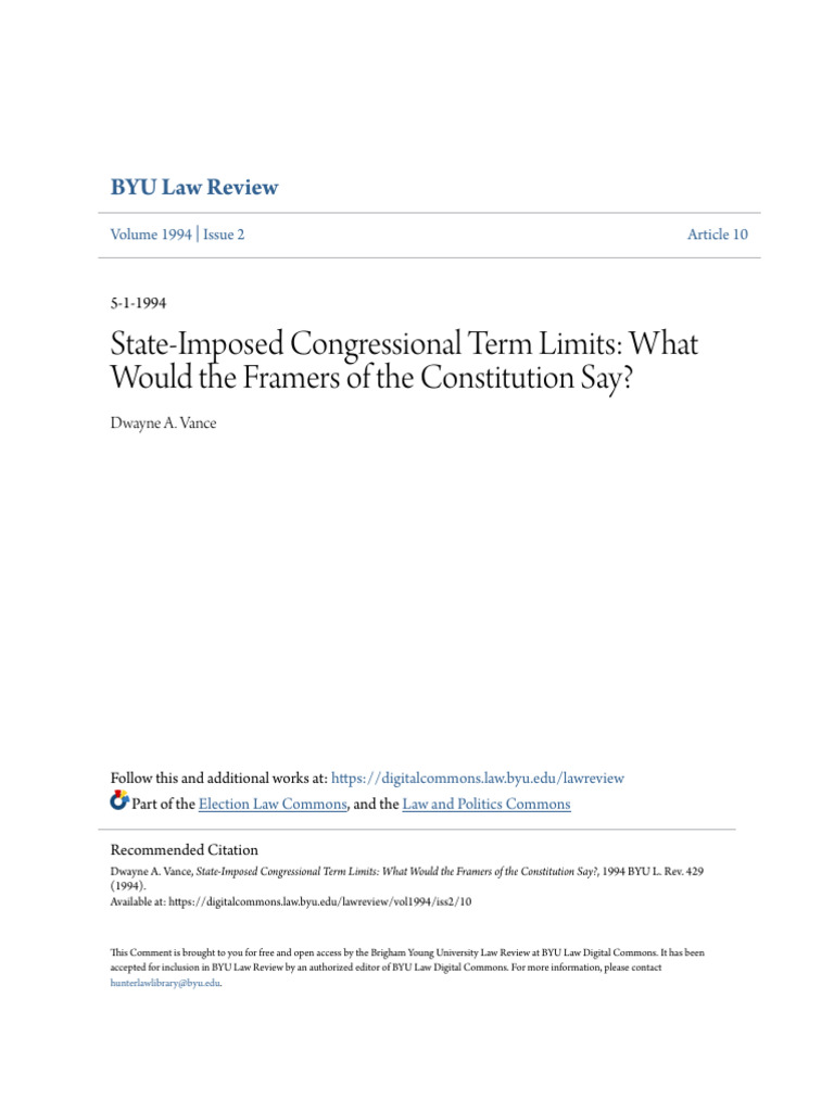 State-Imposed Congressional Term Limits - What Would The Framers of The ...