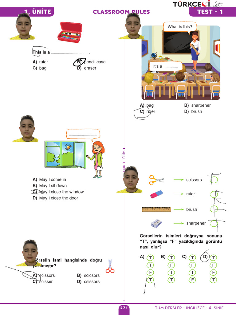 1.ÜNİTE- CLASSROOM RULES (TEST-1) | PDF