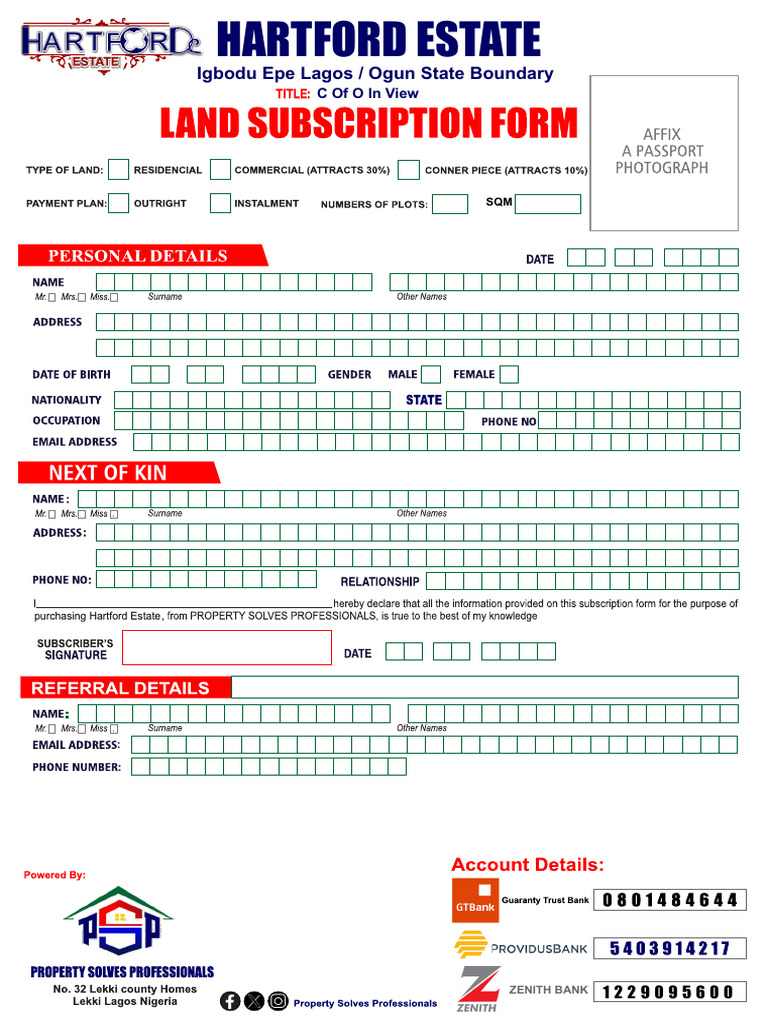 Hartford Estate Subscription Form Sept 2024 | PDF