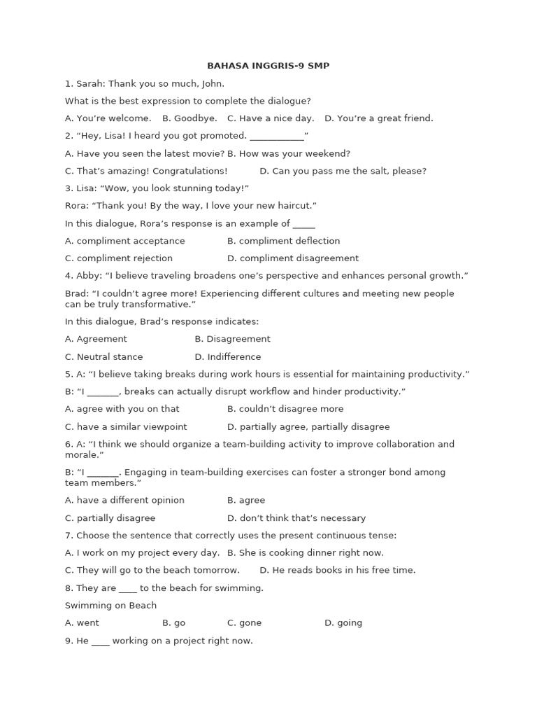English Exercises for 9th Grade SMP | PDF