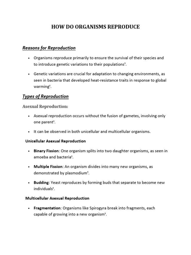 Overview of Organism Reproduction | PDF | Reproduction | Sexual ...
