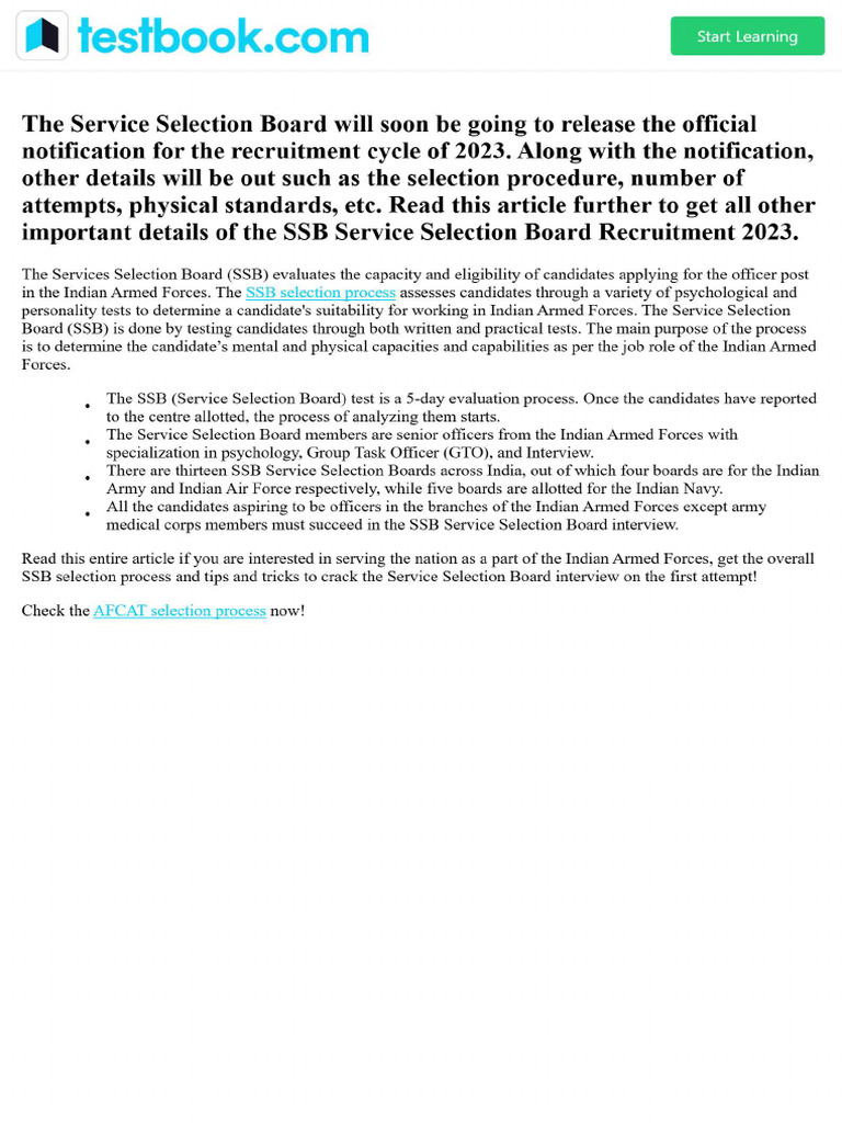 SSB Service Selection Board RecruitmentExam Info | PDF