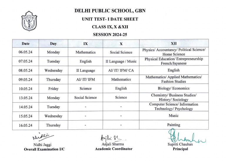 9,10&12 UT-I Date Sheet | PDF | Science | Liberal Arts Education