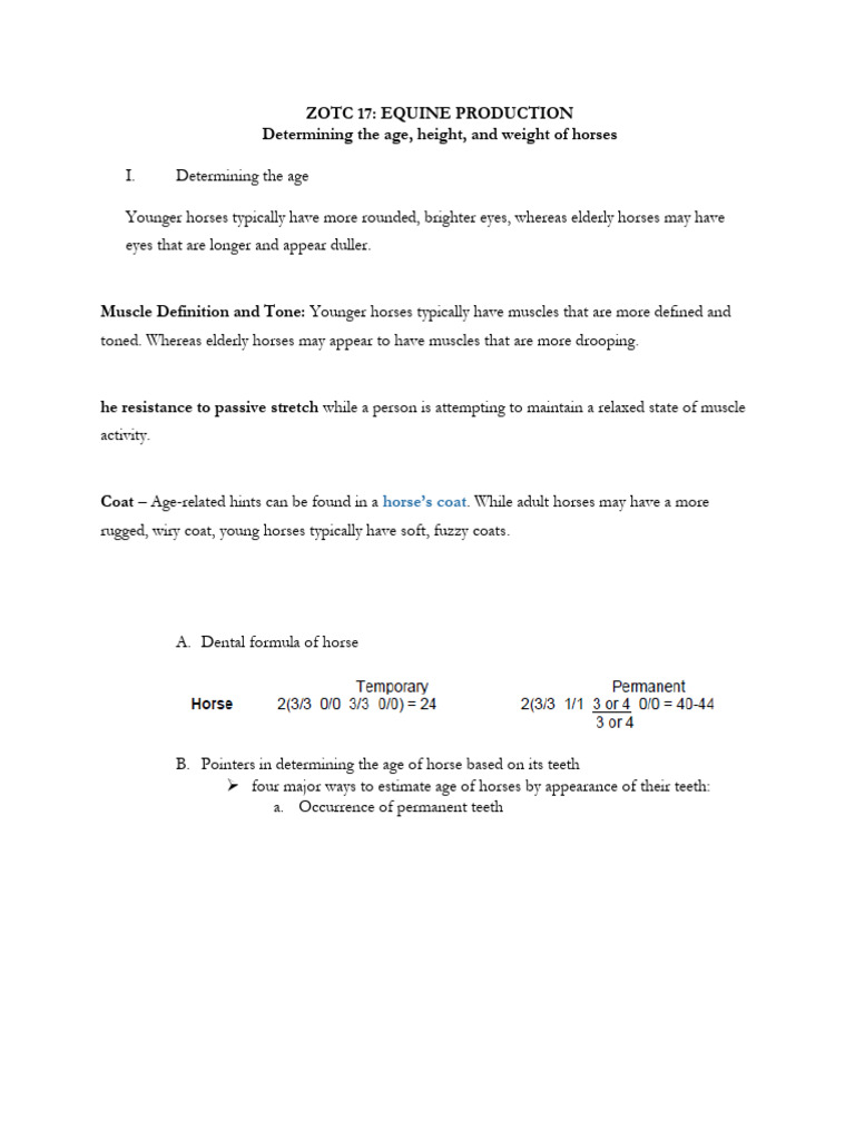 Determining The Age, Height, and Weight of Horse | PDF | Tooth | Horses