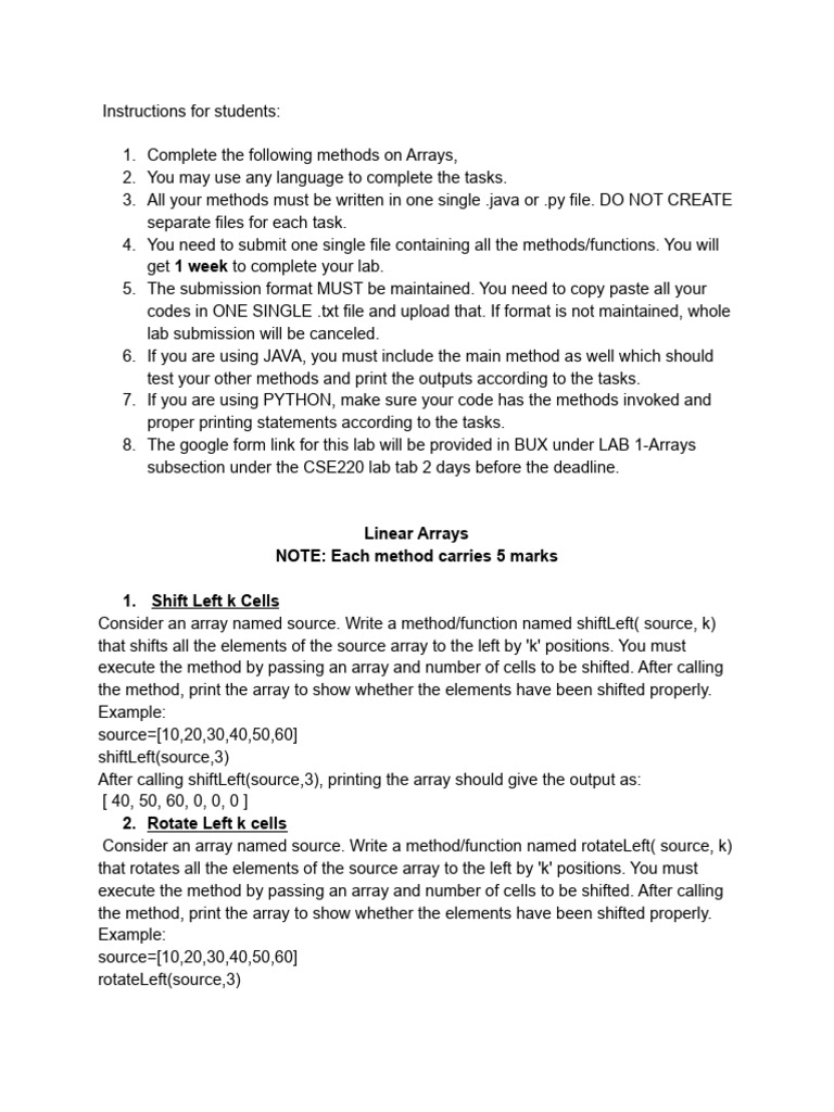 CSE220 Lab 01 - Arrays (Fall 2022) | PDF | Computer Programming | Software Engineering