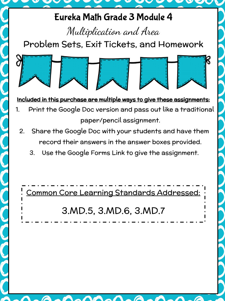 Multiplication and Area: Eureka Math Grade 3 Module 4 | PDF | Homework