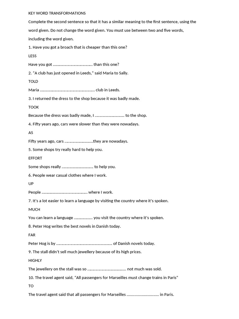 Key Word Transformations | PDF