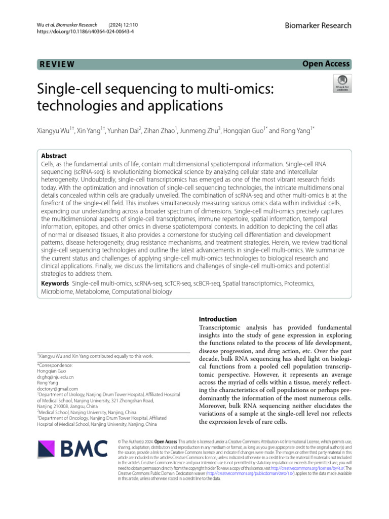 Single-Cell Sequencing To Multi-Omics Technologies and Applications ...