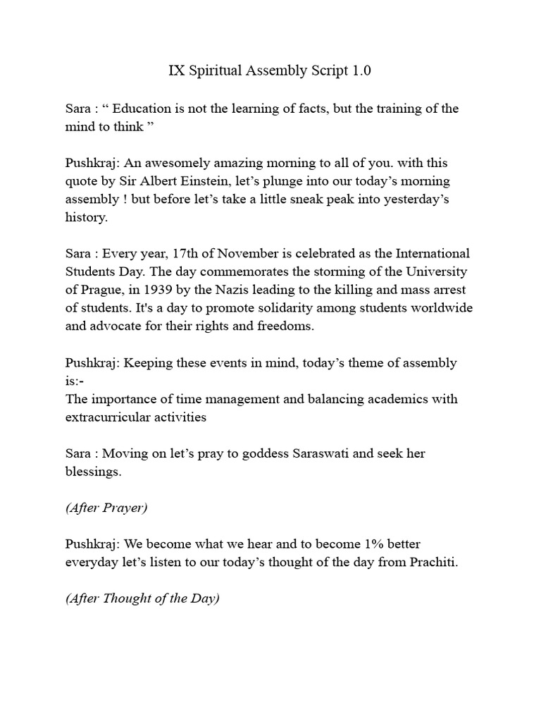 Class Assembly Anchoring Script - Final | PDF