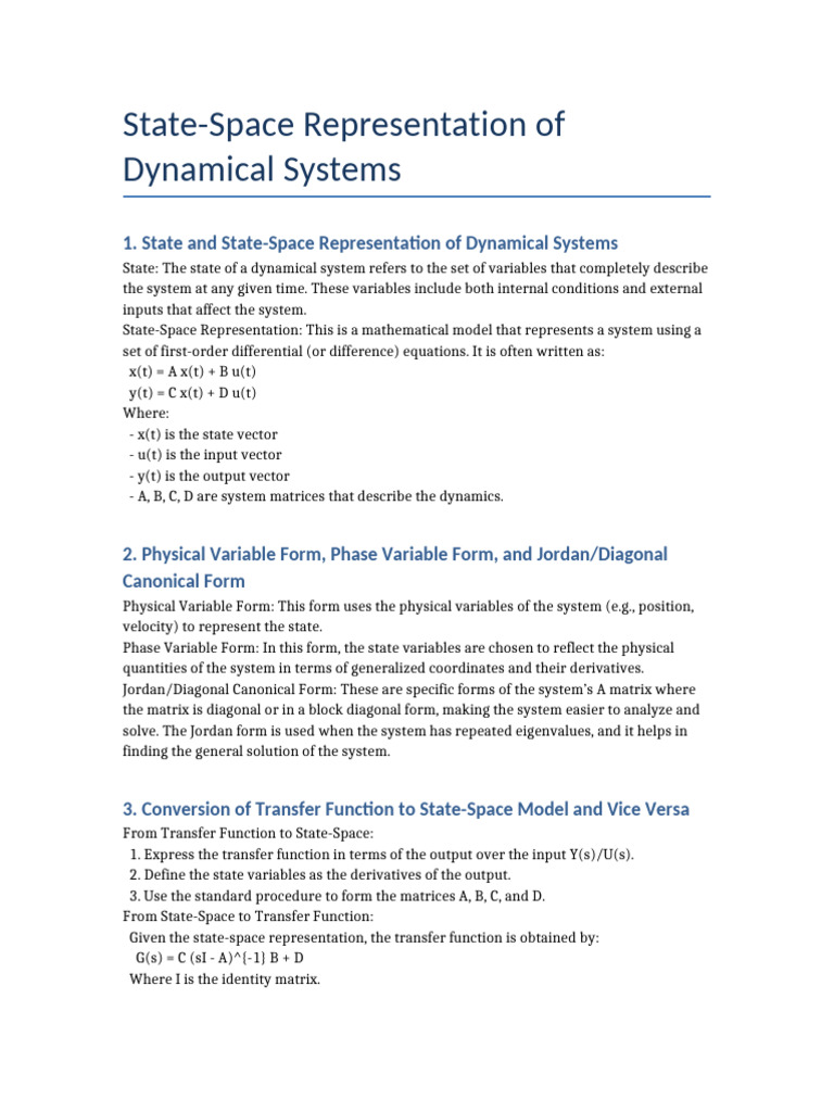 State-Space Representation Explained | PDF | Matrix (Mathematics ...
