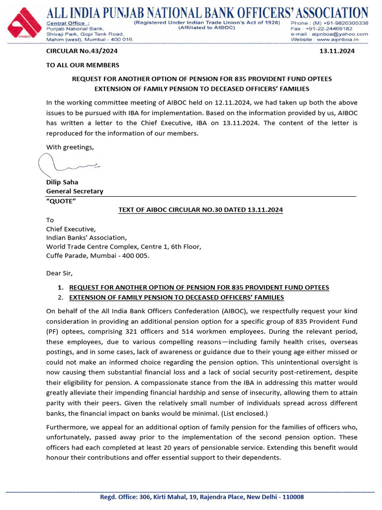 43 2024 Request For Another Option of Pension For 835 PF Optees | PDF