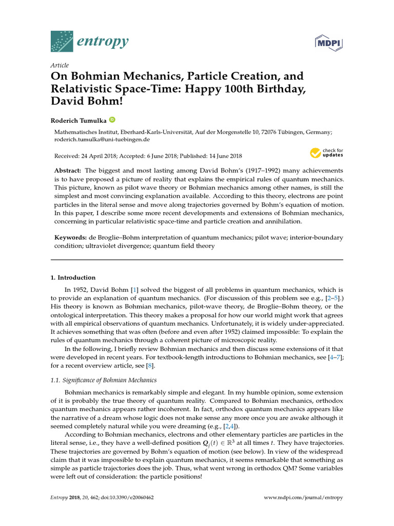 Bohmian mechanics, relativistic, particle creation annihilation | PDF | Wave Function | Quantum ...