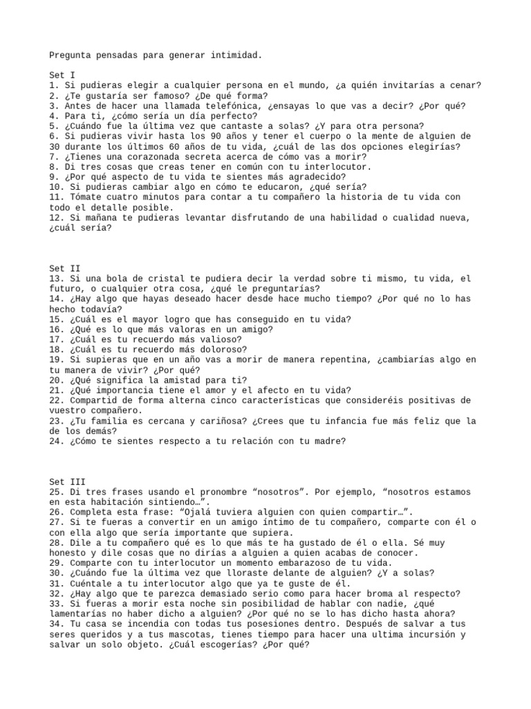 Preguntas para Crear Intimidad | PDF