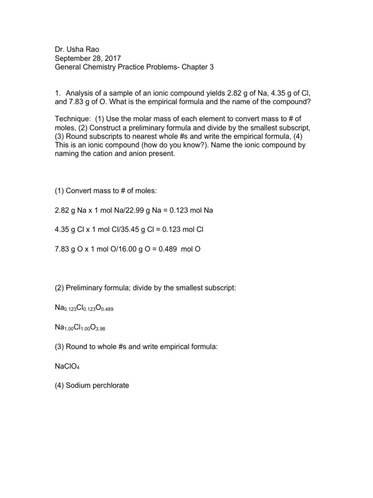 Chap3 - InClassProblems KEY | PDF | Mole (Unit) | Urea