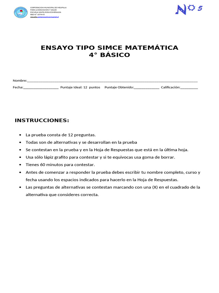 4° - Ensayo Tipo Simce #5 | PDF