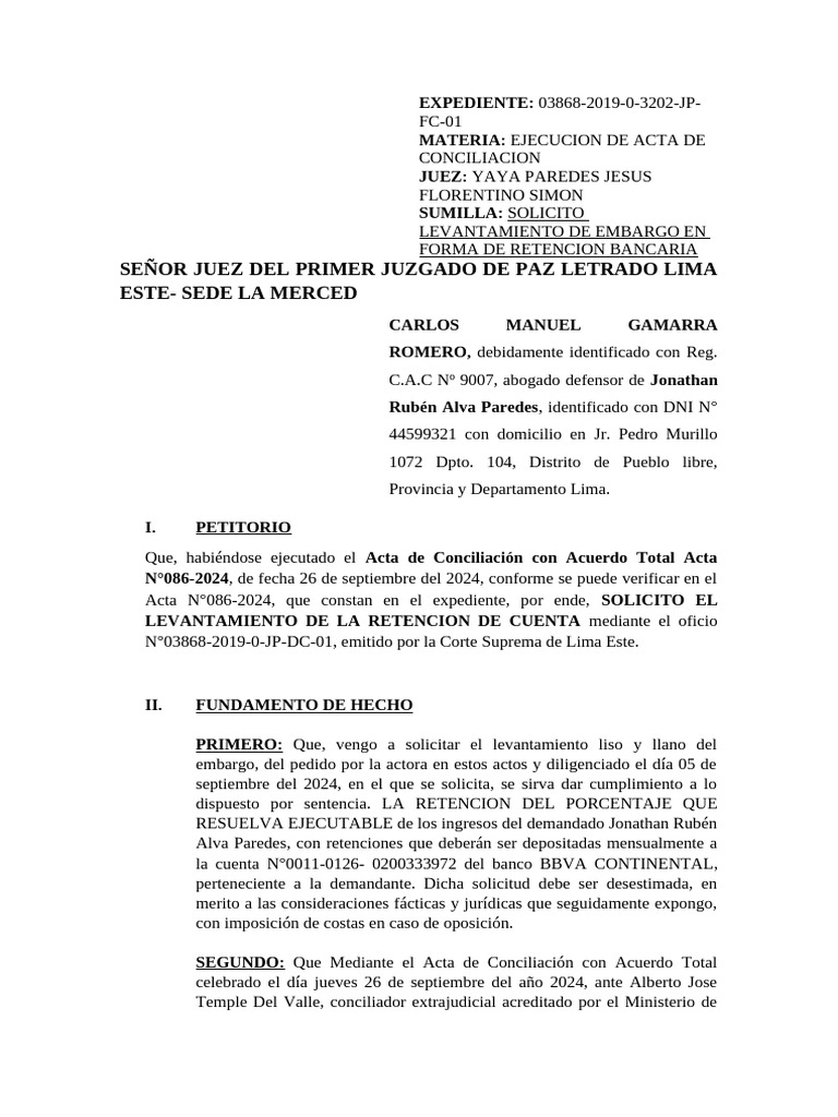LEVANTAMIENTO DE EMBARGO (1) | PDF | Justicia | Crimen y violencia