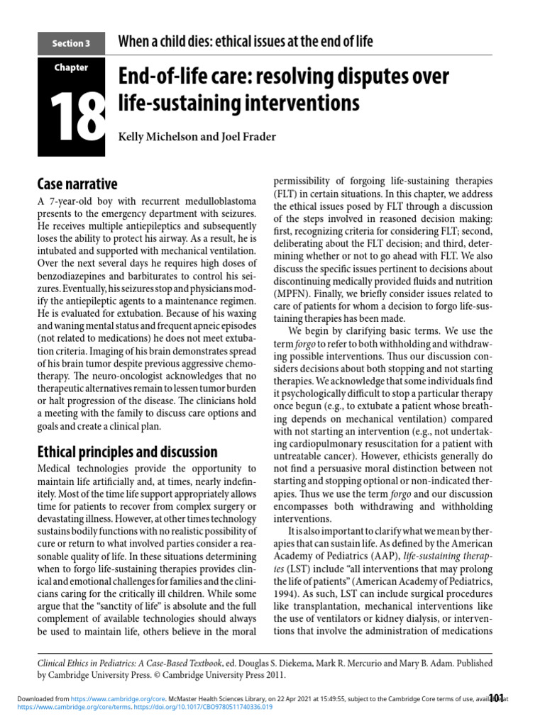Diekema Et Al. Chapter 18 | PDF | Pediatrics | End Of Life Care