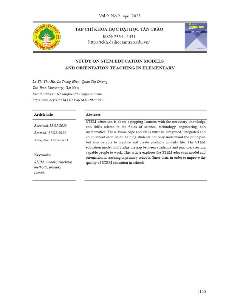 Nghien Cuu Mo Hinh Giao Duc Stem Va Dinh Huong Day | PDF