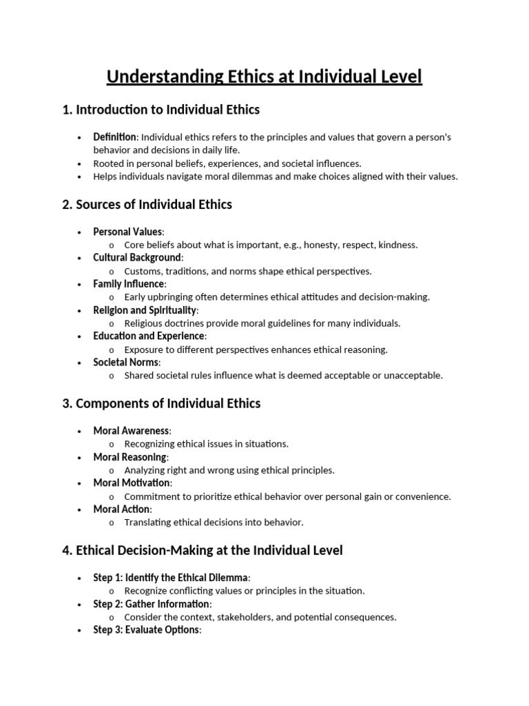 Understanding Ethics at Individual Level | PDF | Morality | Behavioural ...