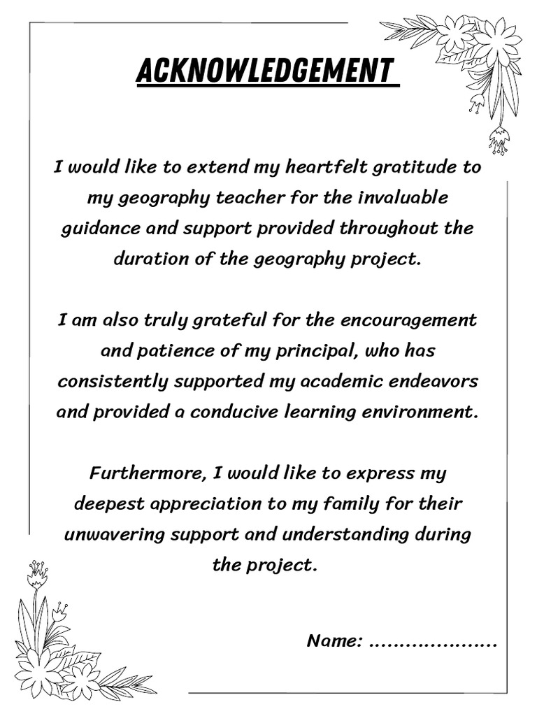 Acknowledgement Geography Project | PDF