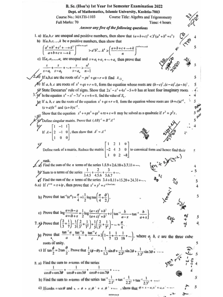 Algebra (Previous Year Ques) | PDF